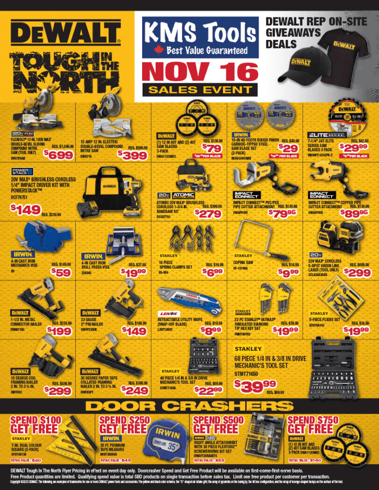 DeWALT Tough in the North Fall Sales Events at KMS Tools! – The Tool Corner