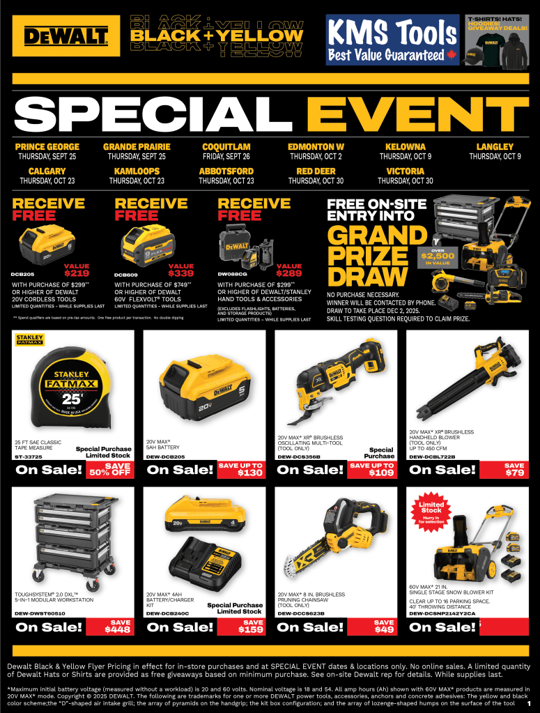 DeWalt Black + Yellow Fall Event at KMS Tools! – The Tool Corner