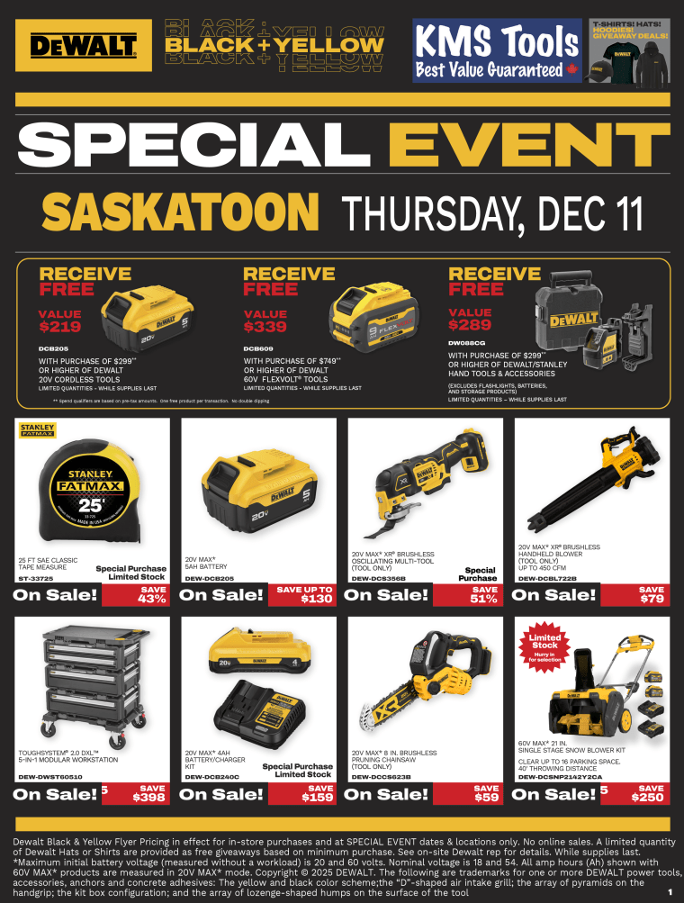 DeWalt Black + Yellow Fall Event at KMS Tools! – The Tool Corner